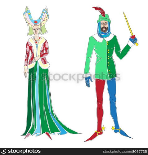 Fictional outfits inspired by medieval costumes, hand drawn cartoon ...