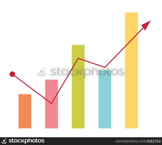 Financial business bar chart with arrow going up vector cartoon ...