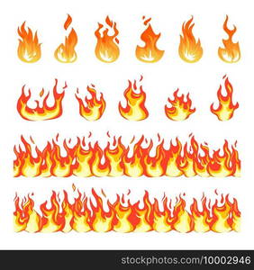 Cartoon fire border. Flame divider, bright fire flames borders and ...