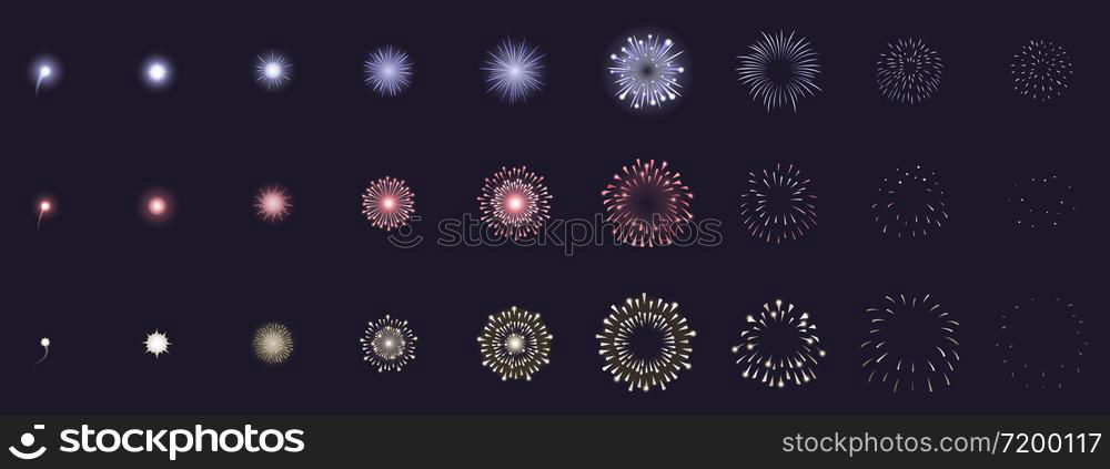 Fireworks animation. Animated firework explosion frames, party ...