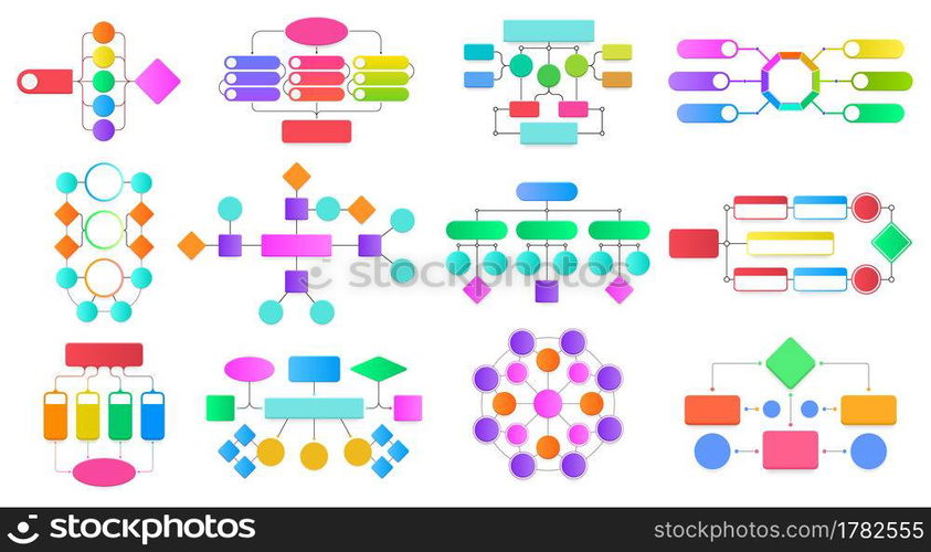 Flowchart infographic diagrams. Block flowchart diagrams, work process ...