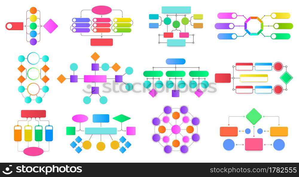 Flowchart infographic diagrams. Block flowchart diagrams, work process ...