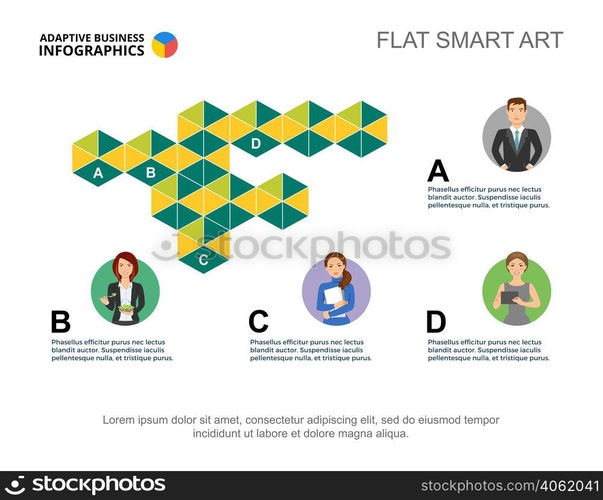 Four employees process chart template for presentation. Vector ...