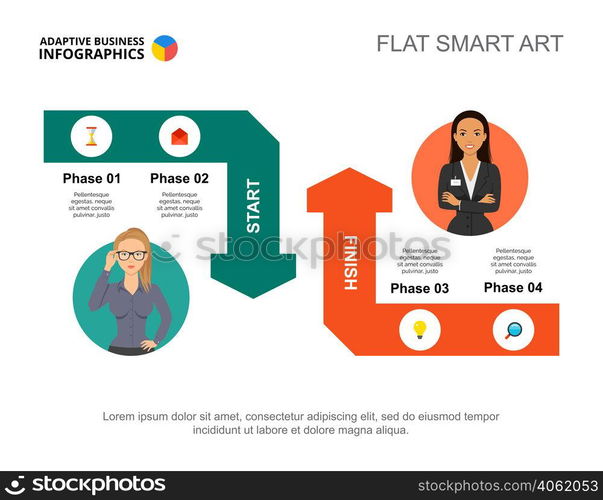Four phase infographic design with arrows. Editable template for ...