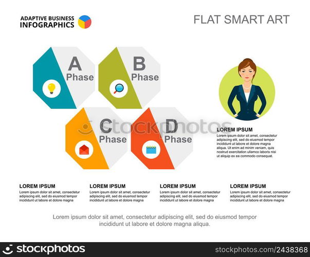Four phases process chart template for presentation. Business data ...