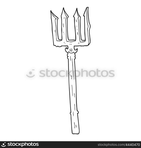 freehand drawn black and white cartoon devil fork — Stockphotos.com