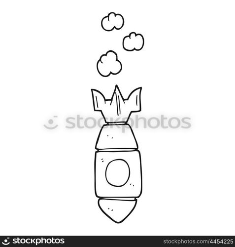 freehand drawn black and white cartoon falling bomb — Stockphotos.com