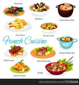French cuisine food dishes, France traditional restaurant menu gourmet ...
