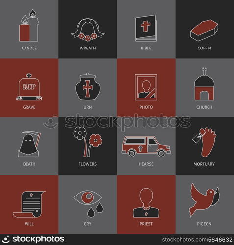 Funeral service eulogy speech tears and ash urn pictograms collection ...