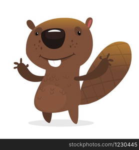 Cute cartoon vector beaver waving with his hands. Fluffy beaver ...