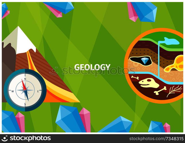 Geology as one of fundamental Earth sciences. Vector illustration of ...