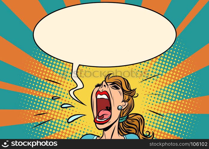 Girl pop art screams in panic. Comic book cartoon retro vector ...