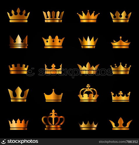 Gold Crown Icons Queen King Golden Crowns Luxury Royal On Blackboard