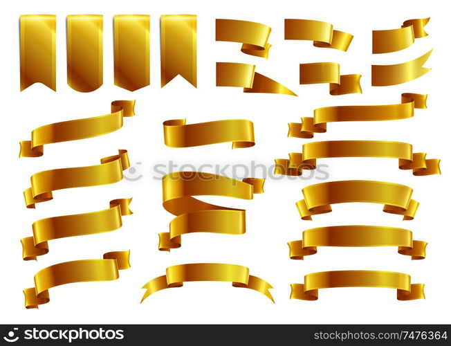 Golden ribbons realistic set with isolated images of luxury ribbons of ...