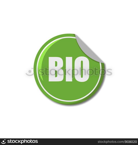 green curved sticker with BIO symbol, vector illustration. green curved ...