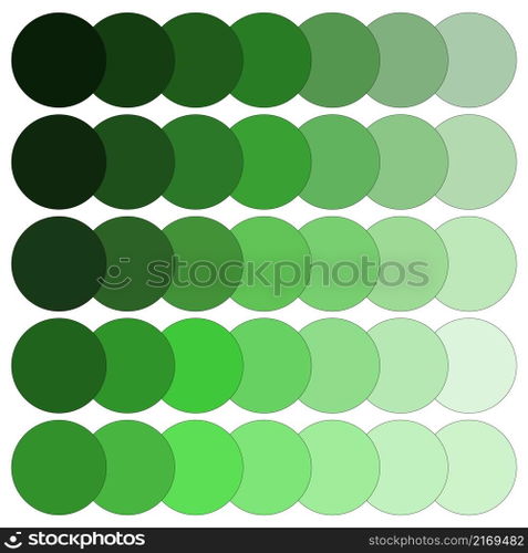 Green gradient circles array. Spectrum of green color palette. Round ...