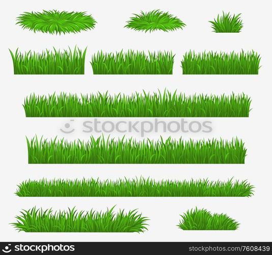 Green grass blades borders and landscaping constructor plants, vector ...