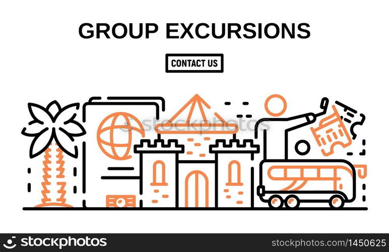 Group excursions banner. Outline illustration of group excursions ...