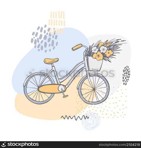 Hand drawn bike with flowers. Vector sketch illustration. Hand drawn ...