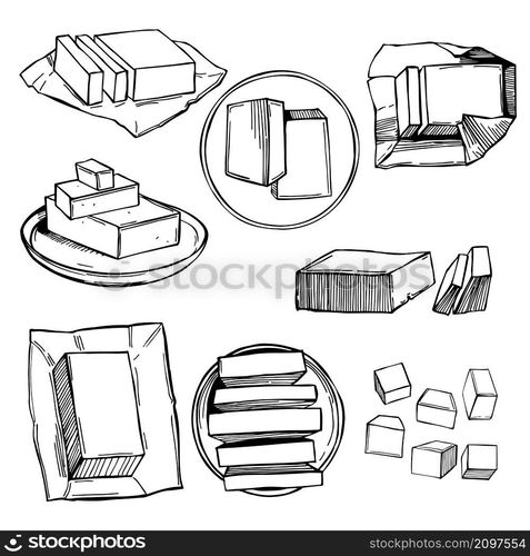 Hand-drawn butter set. Vector sketch illustration. . Butter set. Sketch ...