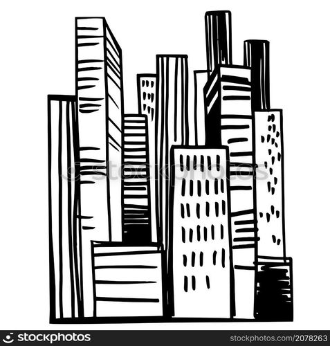 Hand drawn skyscrapers . Cityscape background.Vector sketch ...
