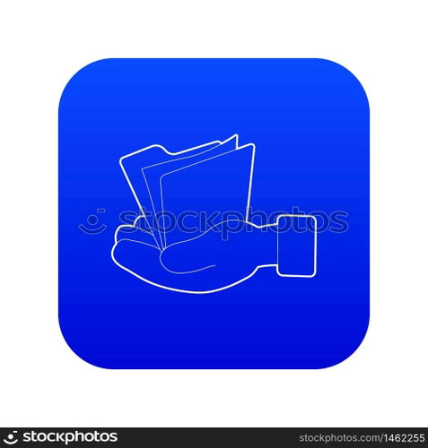 Hand holding file folder icon blue vector isolated on white background ...