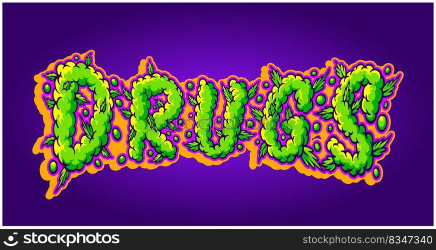 Hand lettering text drugs with smoke effect illustration vector ...
