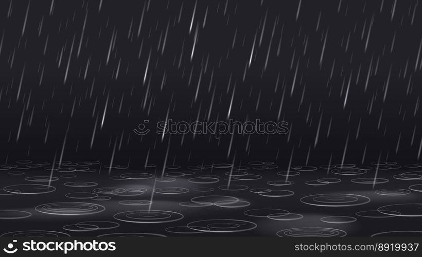 Heavy rain. Capillary surface waves circles on water surface from ...