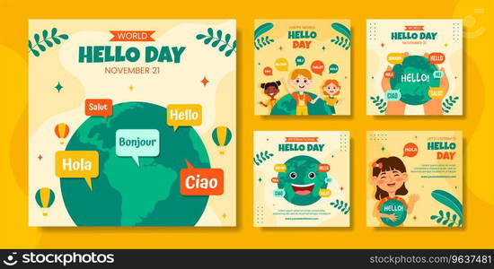Hello Day Label Flat Cartoon Hand Drawn Templates Background ...