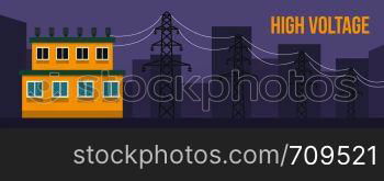 High voltage banner. Flat illustration of high voltage vector banner ...
