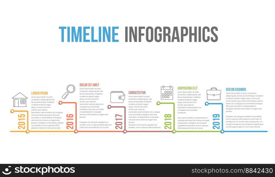 Horizontal timeline infographics template, workflow or process diagram ...