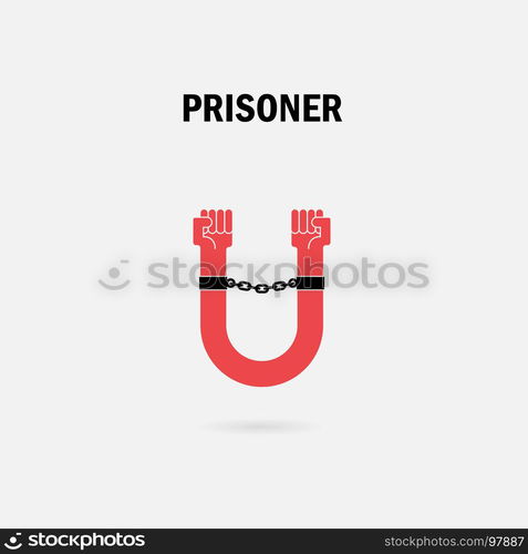 Human hands and the chain with U Letter symbols.Prison with Prisoner ...