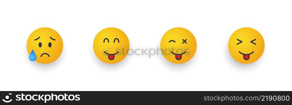 Icon Smile Emoji. Cartoon emoji set. Smiley faces different reactions ...