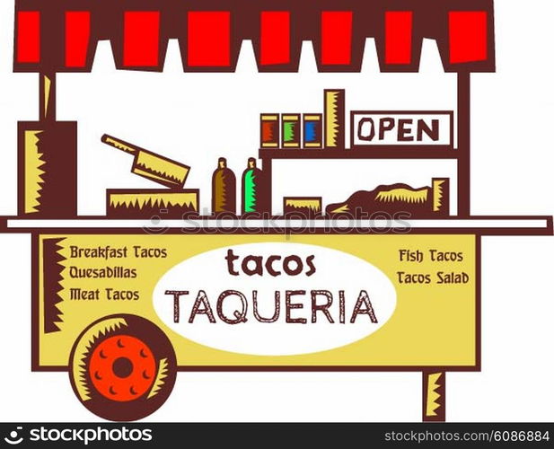 Illustration of a taco stand, food stall, food cart, taqueria or ...