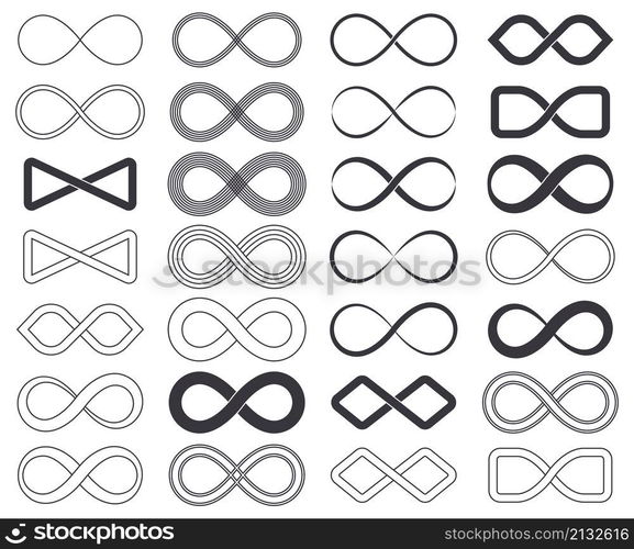 Infinity eternity unlimited symbols, limitless cyclical emblems ...