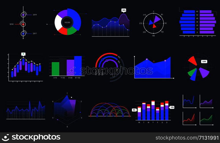 Infographic charts. Colorful data graphs, statistics dashboard chart ...