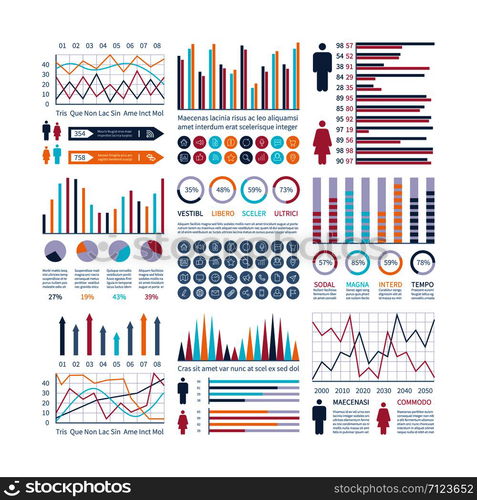 Infographic charts. Financial flow chart trends graph. Population ...