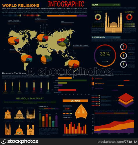 Infographic with pie, bar, circle charts and diagrams, graphs of world ...