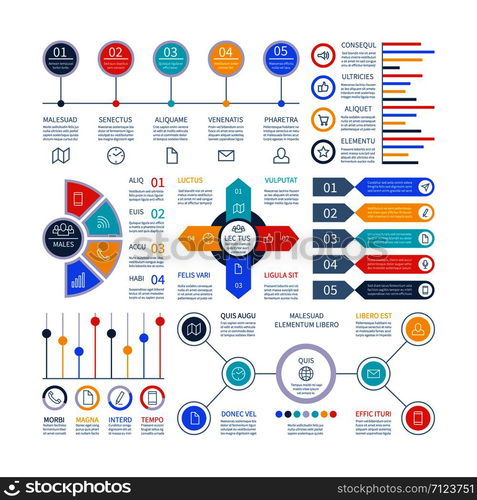 Infographics diagrams. Infochart elements, marketing chart and graphs ...