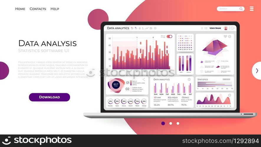 Laptop UI. Realistic mockup with infographic template, data ...