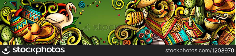 Latin America hand drawn doodle banner. Cartoon detailed flyer ...