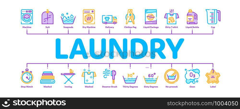 Laundry Service Minimal Infographic Web Banner Vector. Laundry Service ...