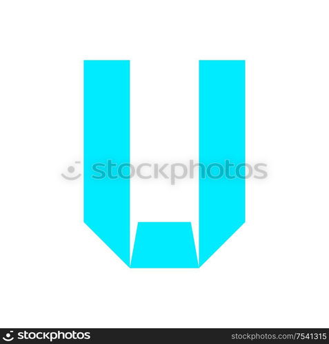 letter U cut out from white paper, vector illustration, flat style ...
