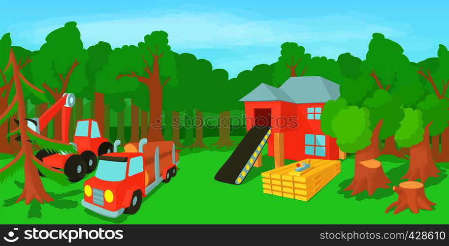 Logging horizontal banner concept. Cartoon illustration of logging ...