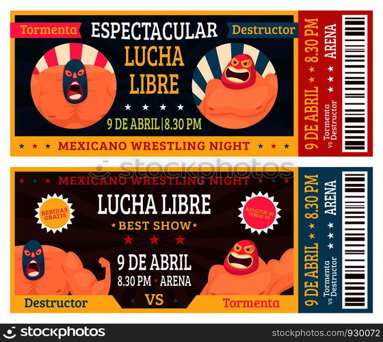 Lucha libre ticket. Mexican wrestlers in masks luchador martial ...