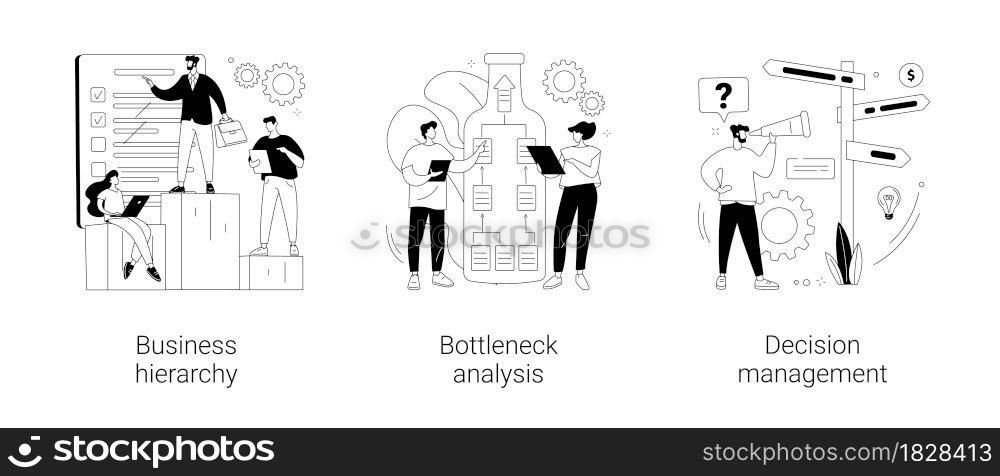 Management system abstract concept vector illustration set. Business hierarchy, bottleneck ...