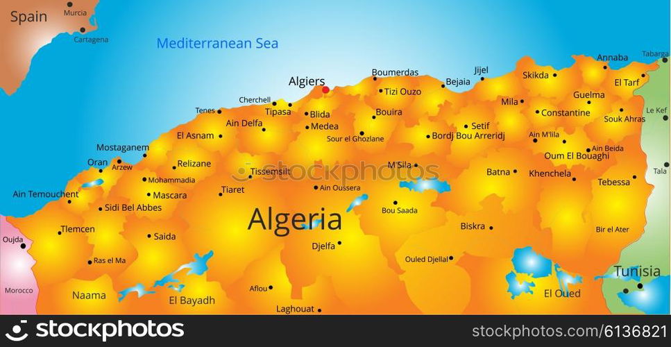 map of Algeria country. Vector color map of Algeria country ...