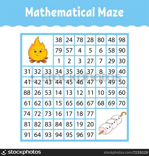 Mathematical square maze. Game for kids. Number labyrinth. Education ...
