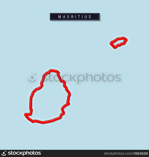 Mauritius bold outline map. Glossy red border with soft shadow. Country ...