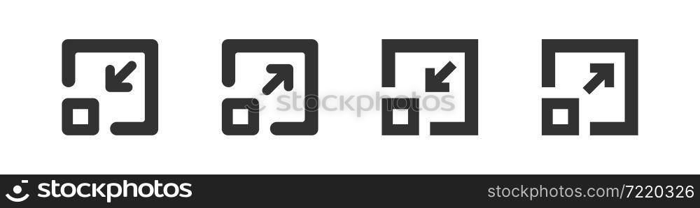 Maximize icon. Full size screen. Minimixe symbol button in vector flat ...